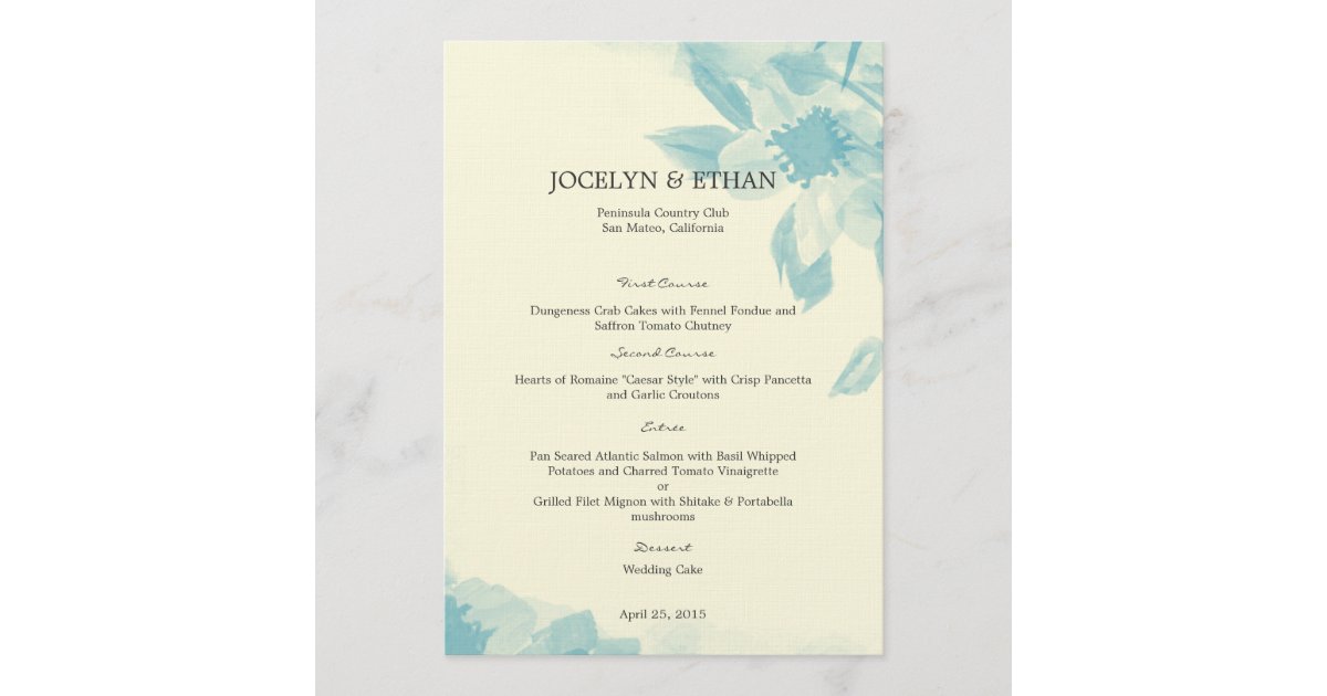 Watercolor Floral Wedding Menu Card | Zazzle