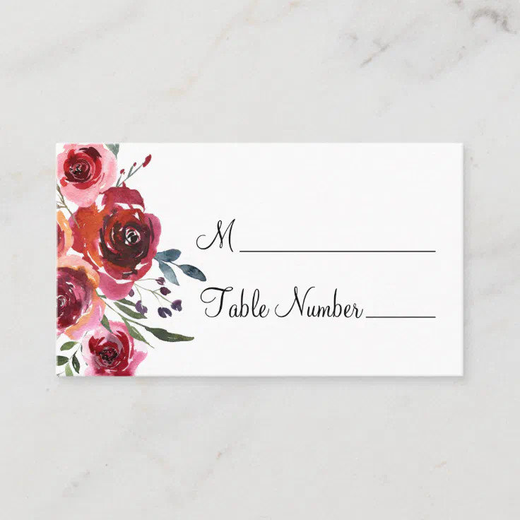 Watercolor Floral Wedding Name Place Cards | Zazzle