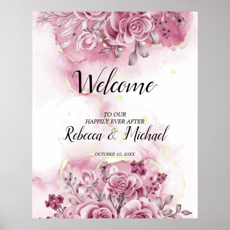 watercolor floral Wedding Welcome Poster | Zazzle