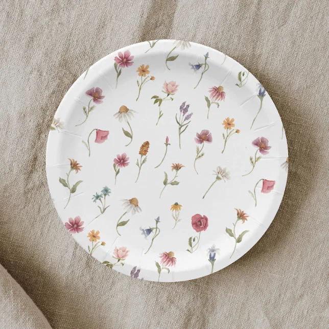 Watercolor Floral Wildflower Spring Baby Shower Paper Plates | Zazzle
