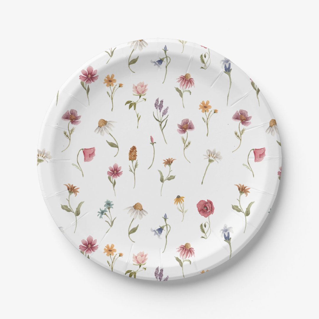 Watercolor Floral Wildflower Spring Baby Shower Paper Plates | Zazzle
