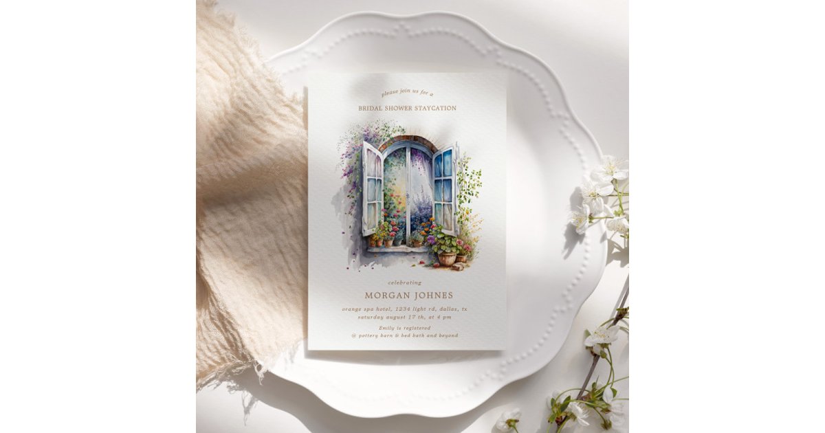 Watercolor Floral Window Bridal Shower Staycation Invitation | Zazzle
