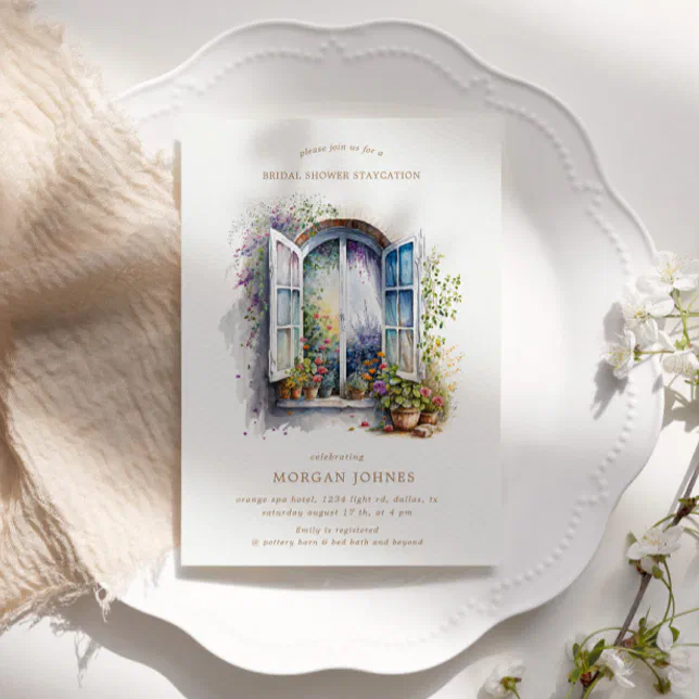 Watercolor Floral Window Bridal Shower Staycation Invitation | Zazzle