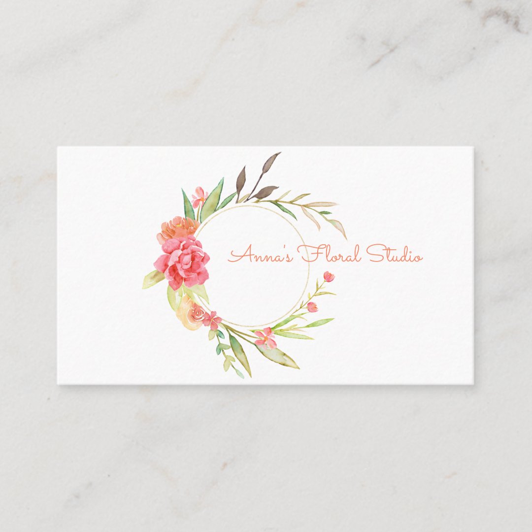 Watercolor Floral Wreath Business Card | Zazzle