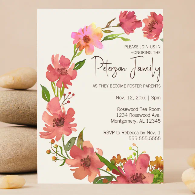 Watercolor Floral Wreath Foster Baby/Child Shower Invitation | Zazzle