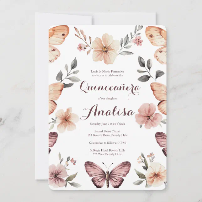 Watercolor Florals Butterflies Quinceañera CUSTOM Invitation | Zazzle