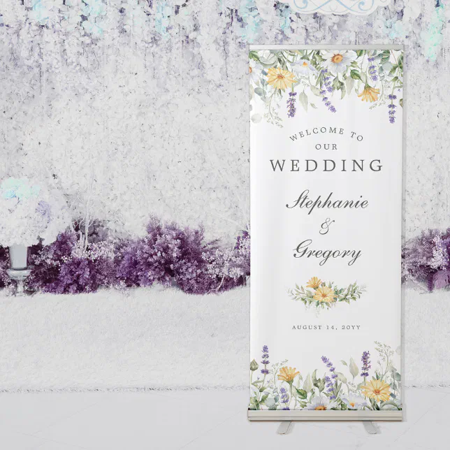 Watercolor Florals Welcome Wedding Retractable Banner | Zazzle