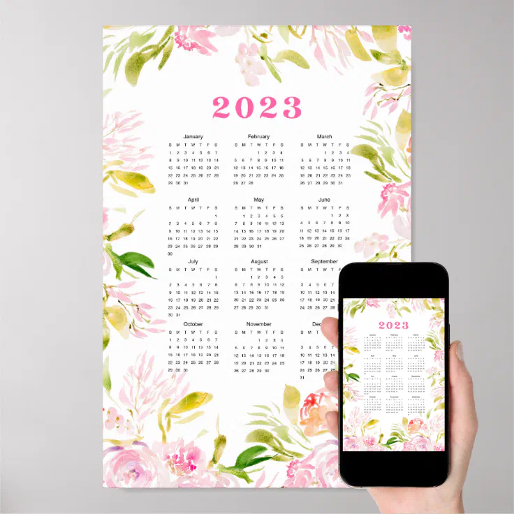 Watercolor flower 2023 calendar poster | Zazzle