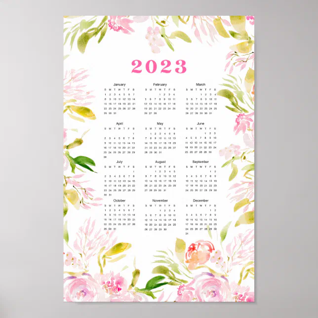 Watercolor flower 2023 calendar poster | Zazzle