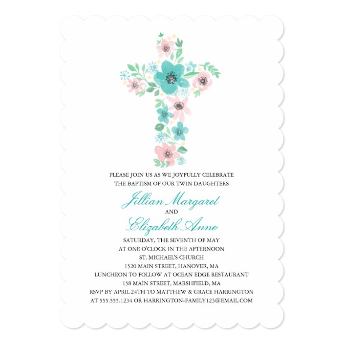 Watercolor Flower Cross BAPTISM Invitation | Zazzle.com