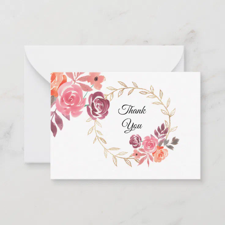 Watercolor Flower Frame Thank You Card | Zazzle