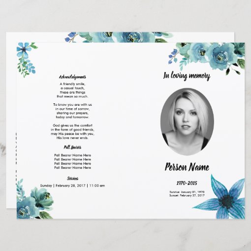 WATERCOLOR FLOWER | Funeral Program Template | Zazzle