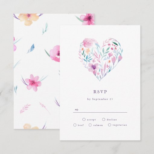 Watercolor Flower Heart RSVP Card | Zazzle