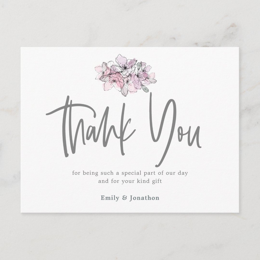 Watercolor Flower Motif Calligraphy Thank You Postcard Zazzle