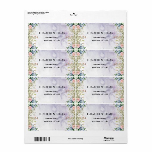 Watercolor Flower Purple Pink Shipping Labels | Zazzle