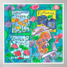 Watercolor Flower Seed Packets Poster | Zazzle