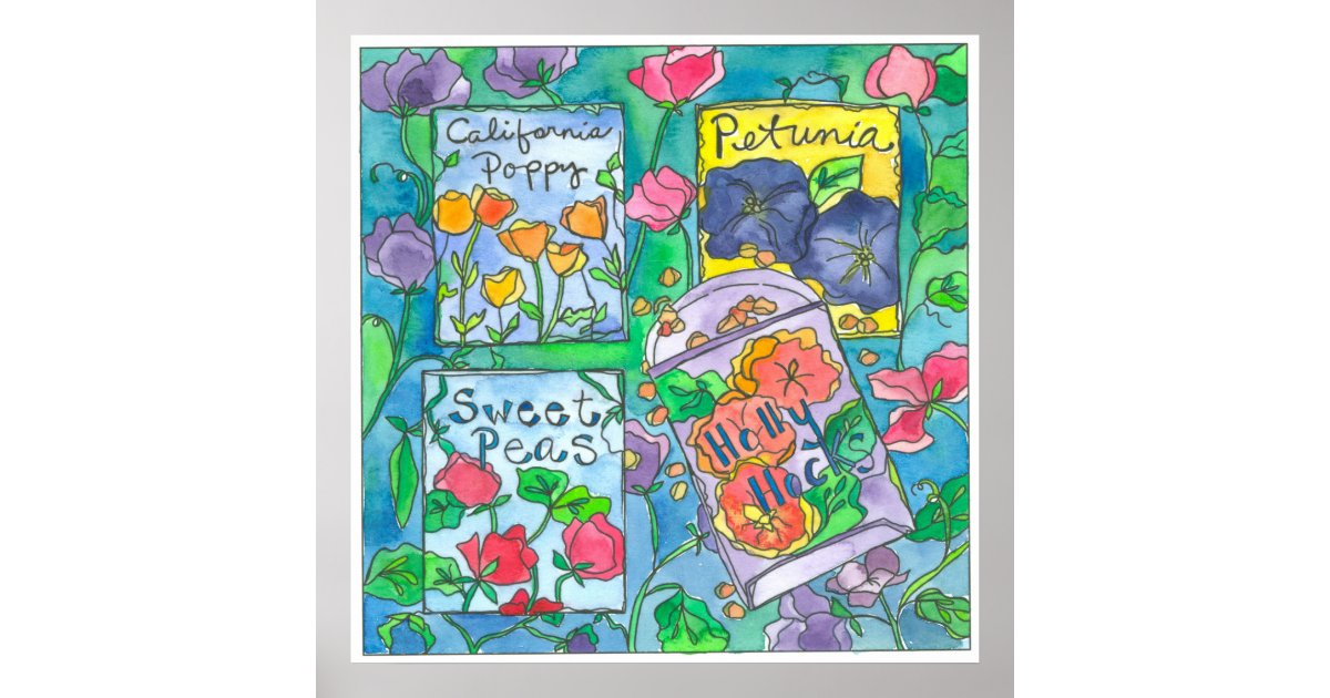 Watercolor Flower Seed Packets Poster | Zazzle