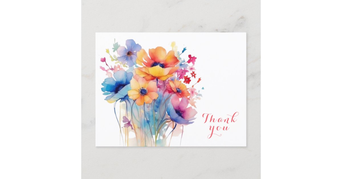Watercolor Flower thank you Postcard | Zazzle