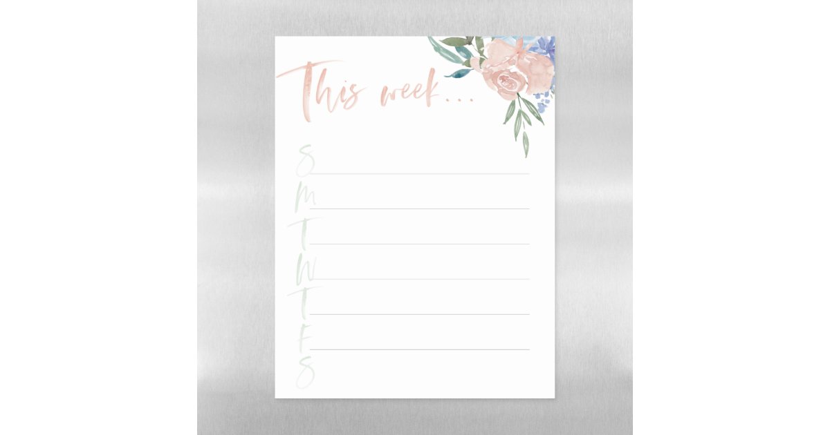 Watercolor flower weekly calendar magnetic dry erase sheet | Zazzle