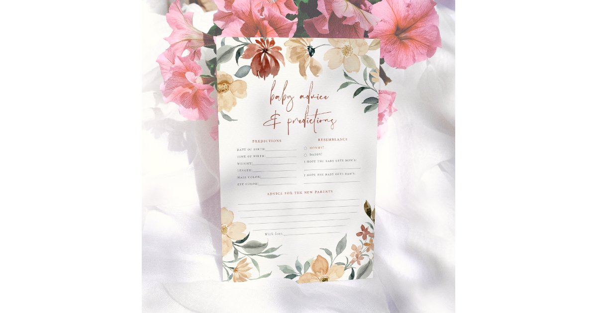 Watercolor Flowers Baby Prediction & Advice Game | Zazzle