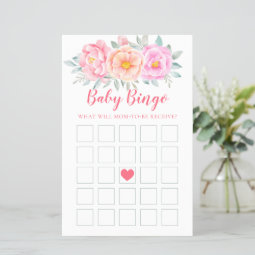 Watercolor Flowers Baby Shower Game Baby Bingo | Zazzle