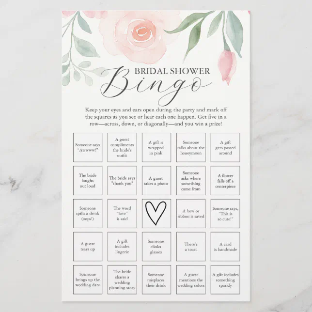 Watercolor Flowers Bridal Shower Bingo Flyer | Zazzle