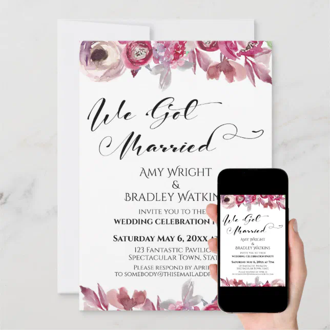 Watercolor Flowers Calligraphy We Got Married Invitation | Zazzle
