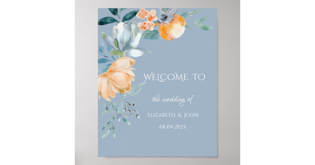 Watercolor Flowers Dusty Blue Poster | Zazzle