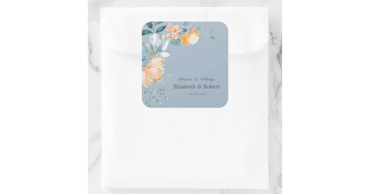 Watercolor Flowers Dusty Blue Square Sticker | Zazzle
