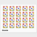 Watercolor Flowers Monogrammed Square Sticker | Zazzle