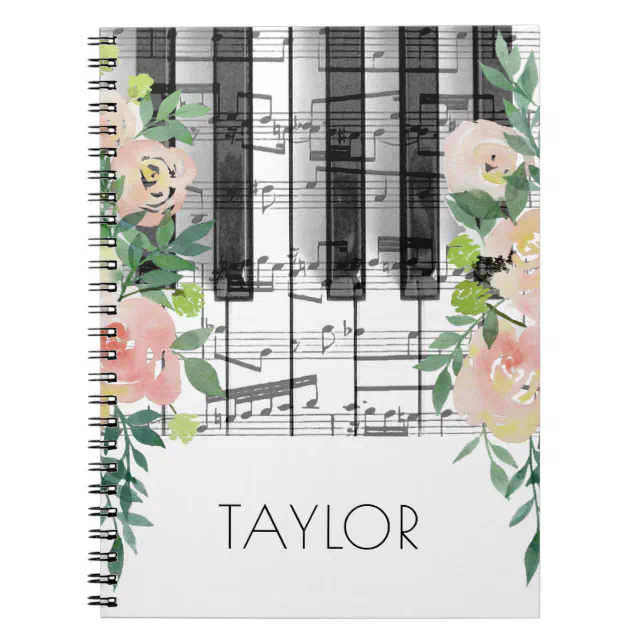 watercolor flowers music piano notebook | Zazzle