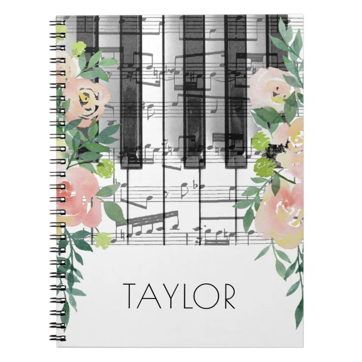 watercolor flowers music piano notebook | Zazzle