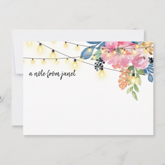 Watercolor Flowers & String Lights Note Card | Zazzle.com