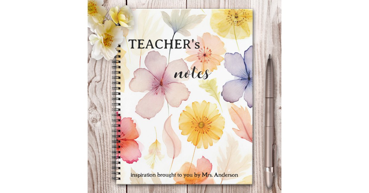 Watercolor Flowers Teacher Inspiration Notebook | Zazzle
