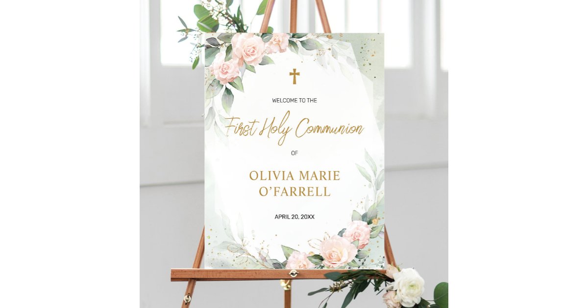 Watercolor Flowers Welcome To First Communion Foam Board | Zazzle