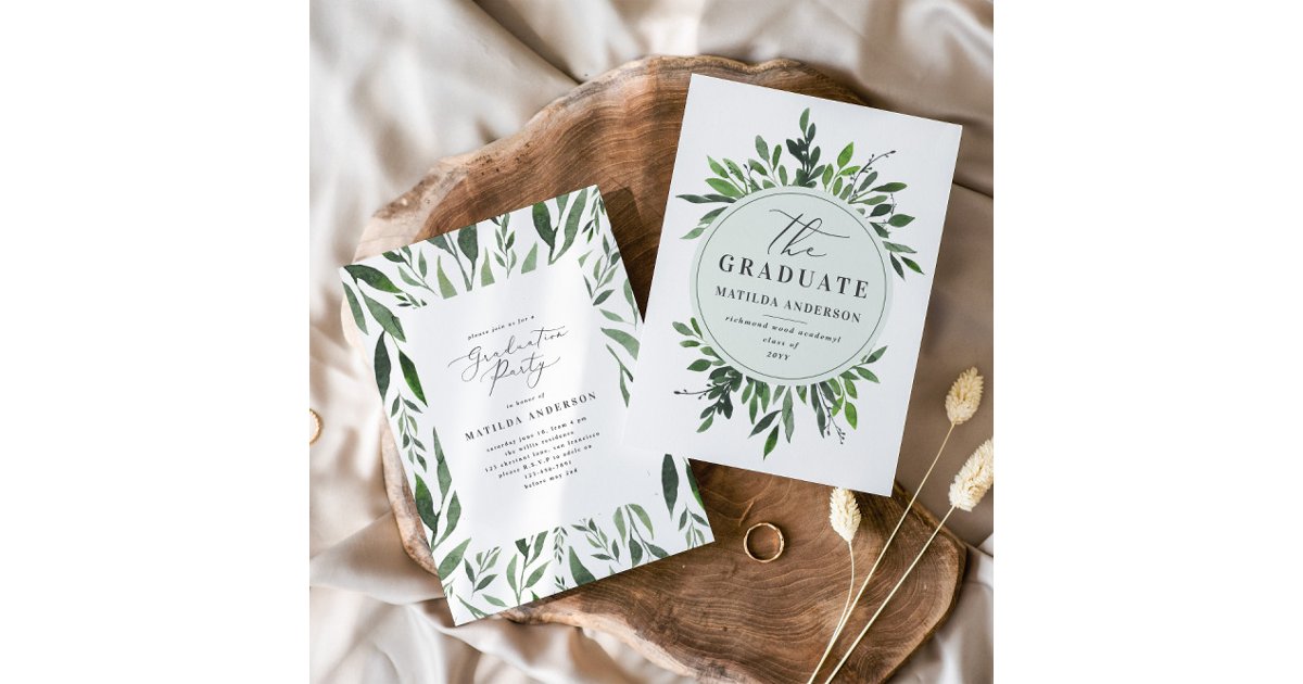 watercolor foliage graduation announcement/invite invitation | Zazzle