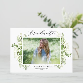 Watercolor Foliage Horizontal Photo Graduation Announcement | Zazzle