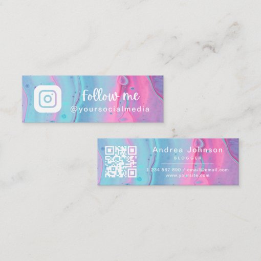 Watercolor Follow Instagram Social Media QR Code Mini Business Card ...
