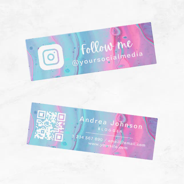 Watercolor Follow Instagram Social Media QR Code Mini Business Card ...