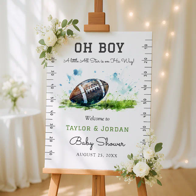 Watercolor Football Baby Shower Welcome Sign | Zazzle