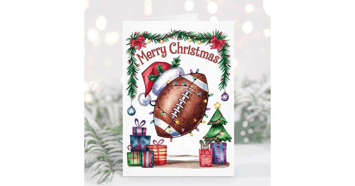 Watercolor Football Christmas Card | Zazzle