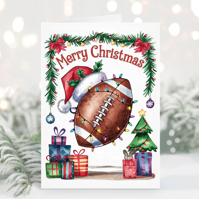 Watercolor Football Christmas Card | Zazzle