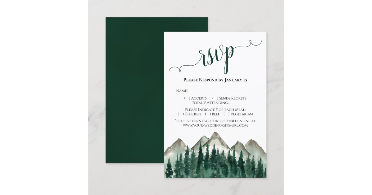 Watercolor Forest and Mountains Rustic Wedding RSVP Card | Zazzle