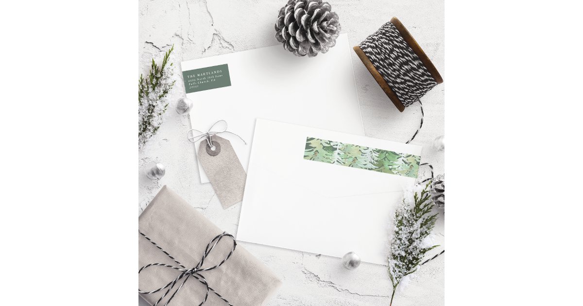 Watercolor forest elegant minimal family wrap around label | Zazzle