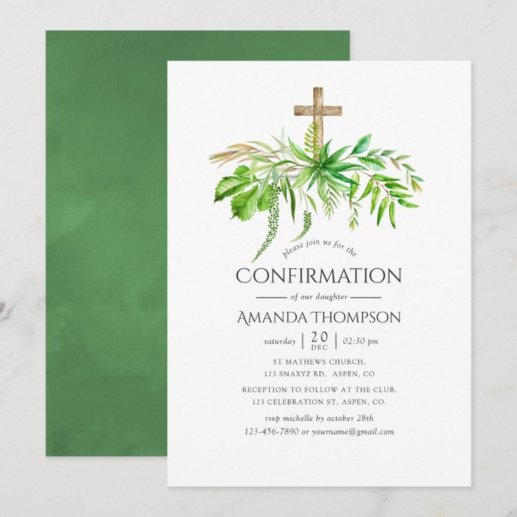 Watercolor Forest Greenery Confirmation Invitation | Zazzle