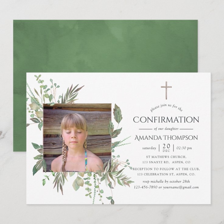 Watercolor Forest Greenery Confirmation Invitation | Zazzle