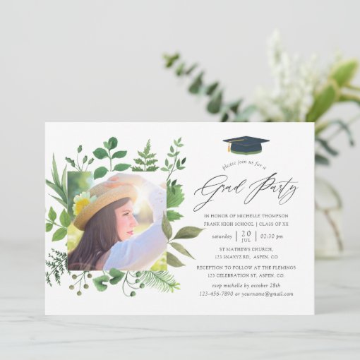 Watercolor Forest Greenery Graduation Party Invitation | Zazzle