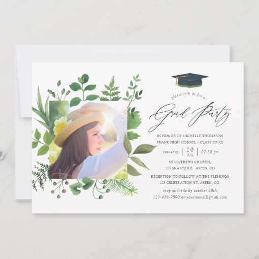 Watercolor Forest Greenery Graduation Party Invitation | Zazzle