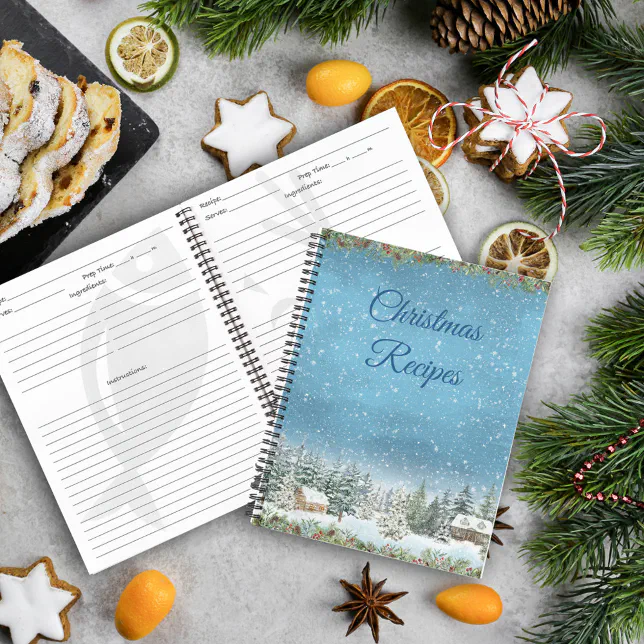 Watercolor Forest Landscape Christmas Recipes Notebook | Zazzle