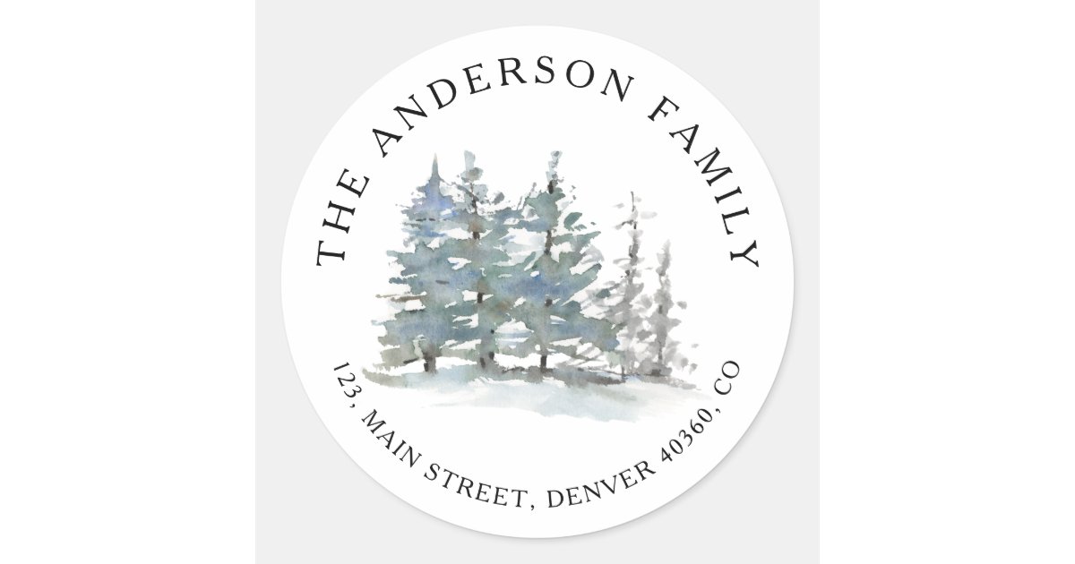 Watercolor forest pine trees return address label | Zazzle